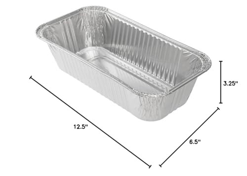 Restaurantware Foil Lux 12.5 x 6.5 Inch Loaf Foil Pans 25 Oven-Ready Foil Trays Lids Sold Separately 1/3 Third-Size 5 LB Silver Aluminum Disposable Baking Pans Freezable