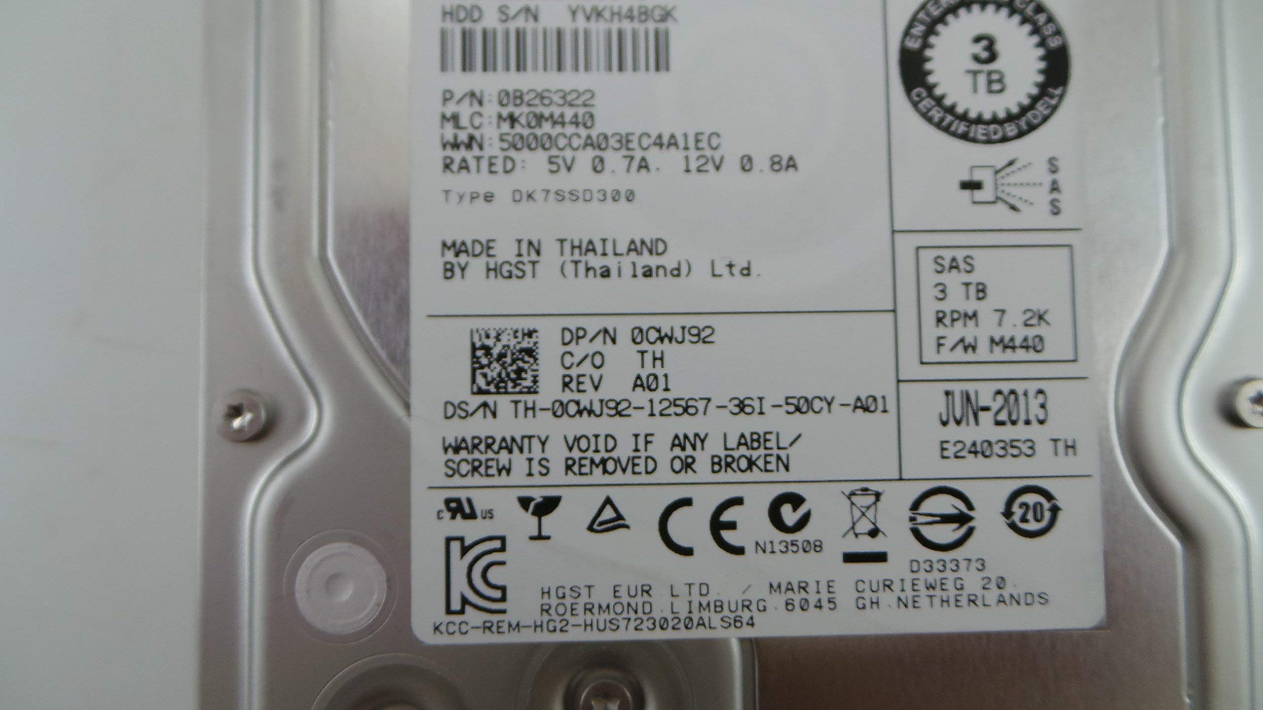 DELL CWJ92 3.0TB 7.2K ENT SAS 3.5 6GBPs Hard Drive (Renewed)