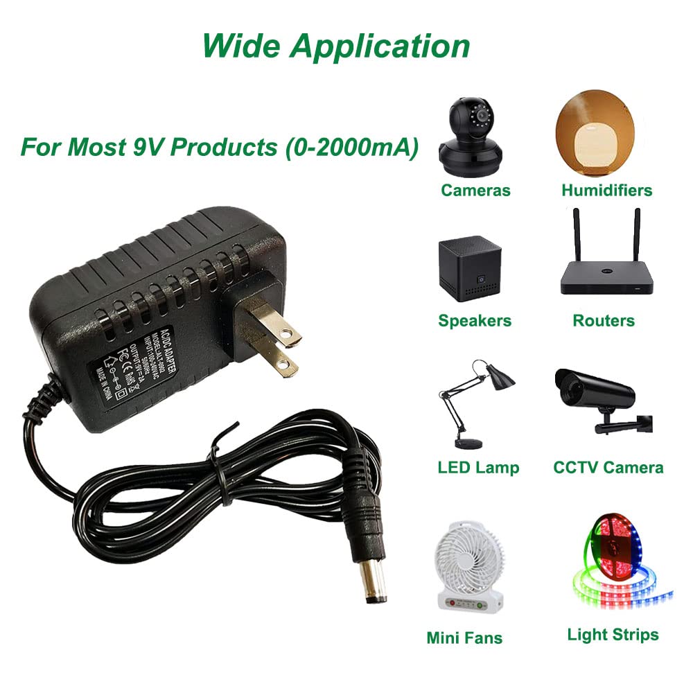 Alarmpore 2 Packs of 9Volt 2000mA Power Supply AC Adapter 110-240V AC to DC 9V 2A 18 Watt Transformer 5.5 X2.5/2.1mm Plug Wall Adapter