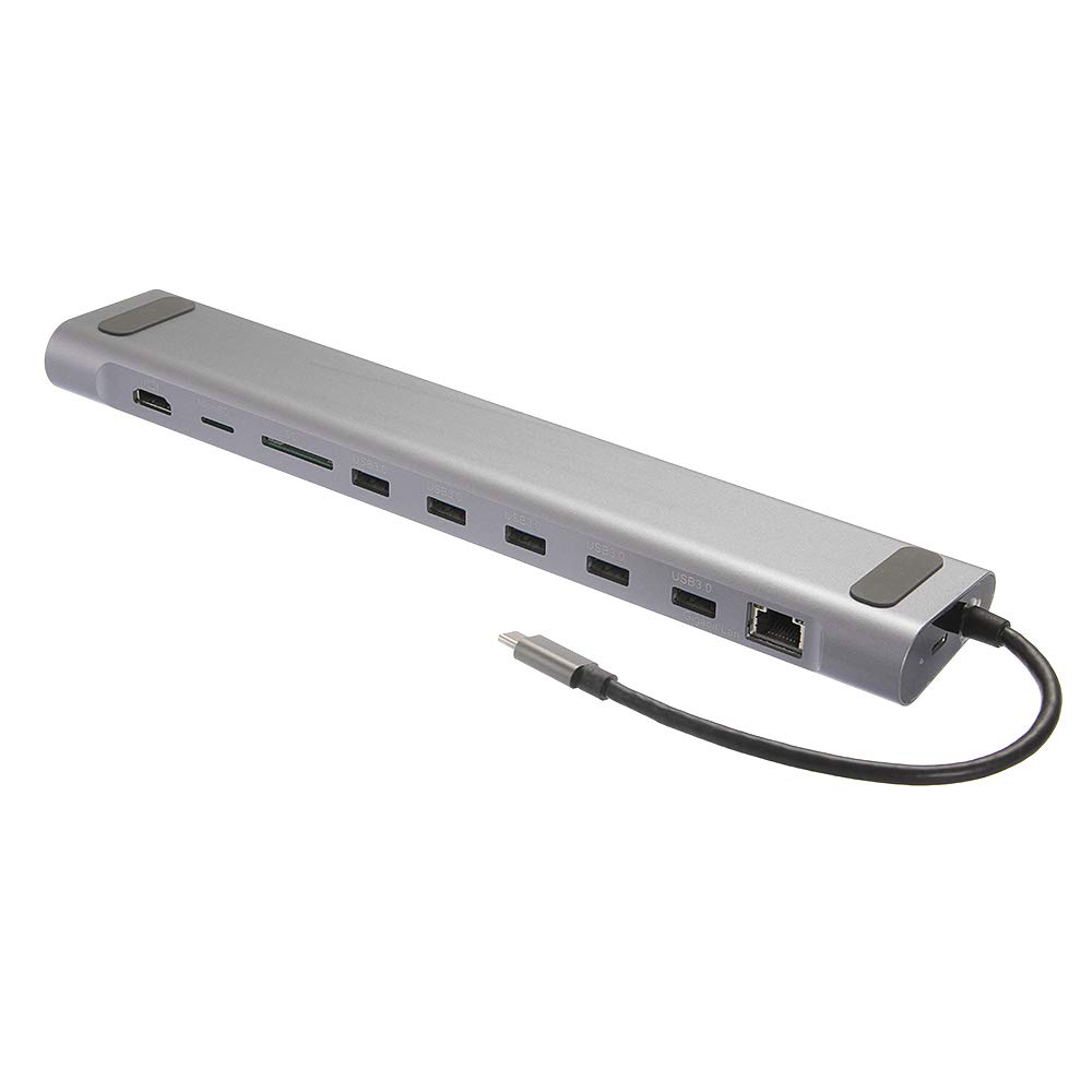 Type-C Hub, USB C to USB 3.0 Hub, (11 in 1) Gigabit Ethernet / 4K HDMI / 5 USB 3.0 / VGA/SD/Micro SD Card Reader/PD Charging Port for MacBook Pro/Air, Chromebook, Other Type C Laptop