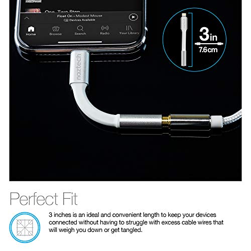 Naztech [MFi Certified] Lightning to 3.5mm Audio Adapter, for Plug & Play Convenience, Connect Your Headphone, Speakers, Car Stereo's to Your iPhone [White] 14647