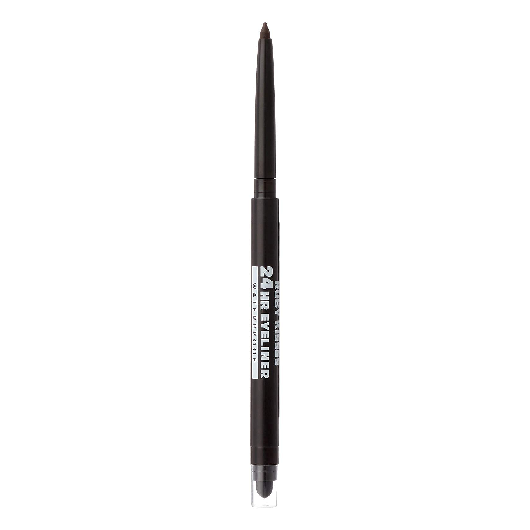 Ruby Kisses Waterproof Eyeliner, 24HR Waterproof Long-Lasting Mechanical Eyeliner Pencil with Built-in Sharpener, Smudgeproof 3 Pack (Black Brown)