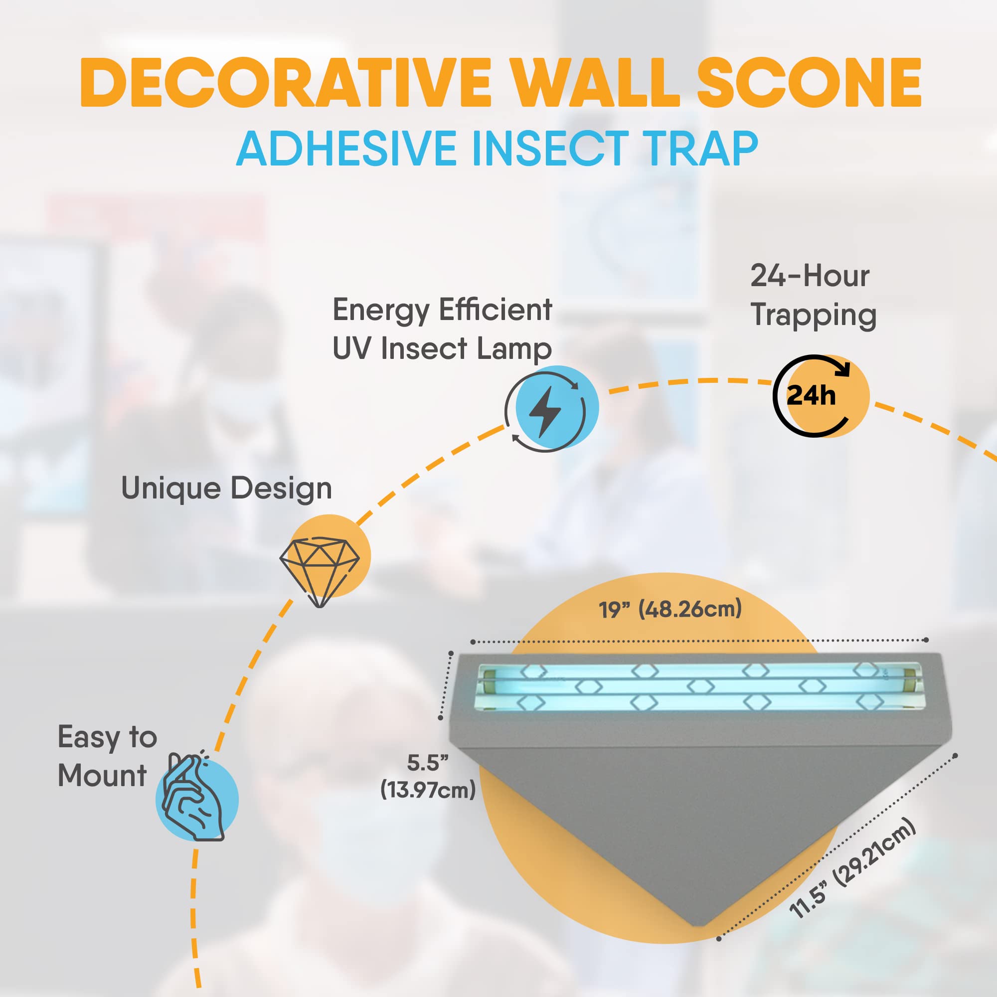Gardner WS-95 Wall Sconce Fly Light Trap Lamp β Powerful Shatterproof UV Light - Hides Captured Flies, Mosquitoes, Other Insects β Kitchens, Restaurants, and Other Work Spaces (Stainless Steel)