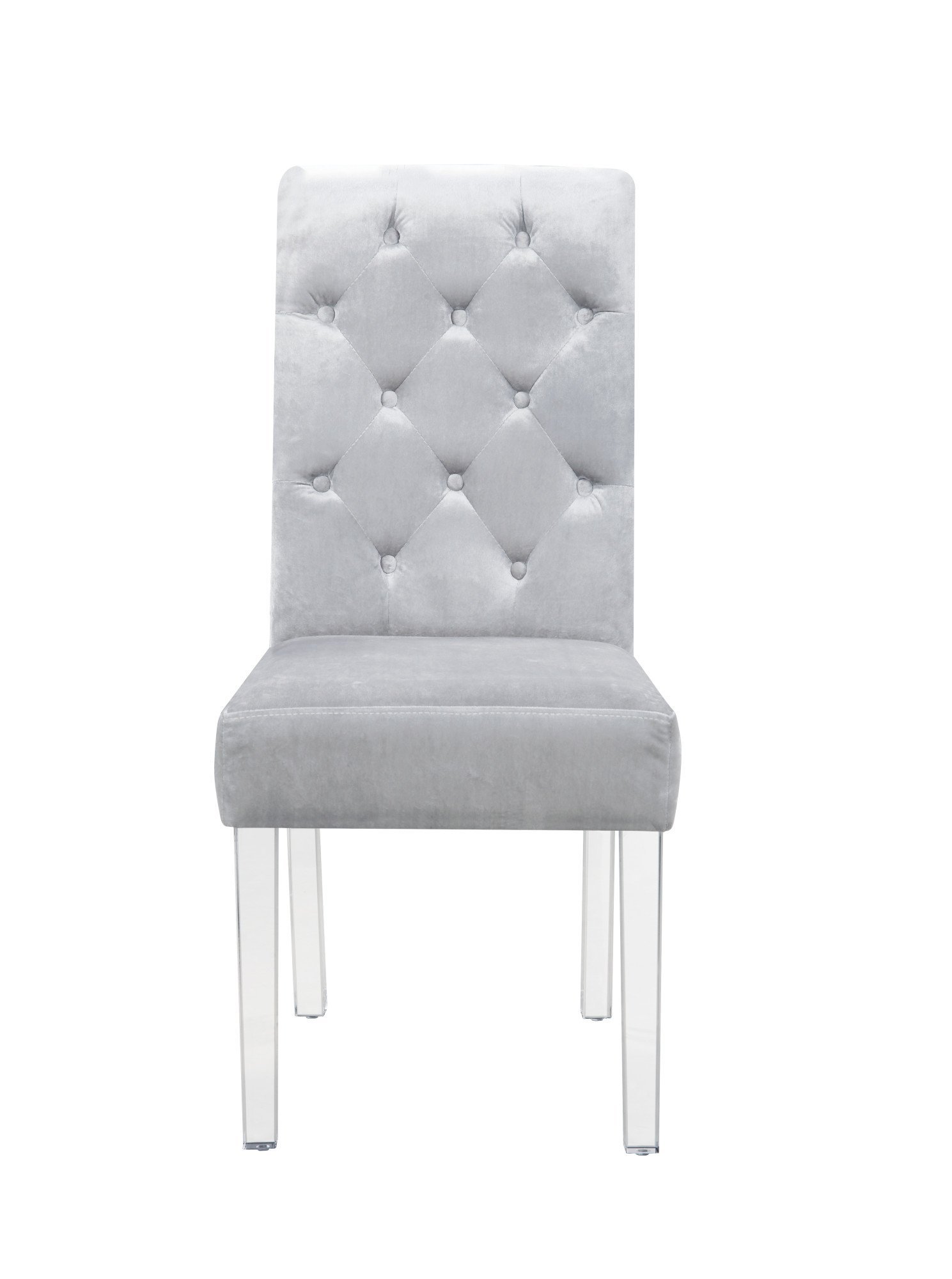 Iconic Home Sharon Dining Side Chair Button Tufted Velvet Upholstered Acrylic Legs (Set of 2) Modern Contemporary, Silver