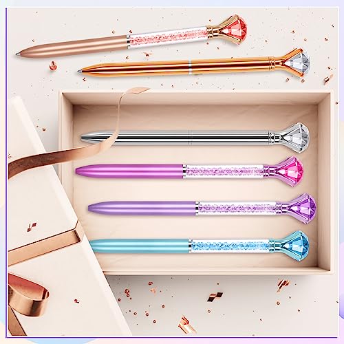 6 Pcs Diamond Pens with Crystal,Pens with Diamonds on Top, Diamond Pens Bulk including Black Ink Pen Refill, Diamond Top Pens for Office School Home