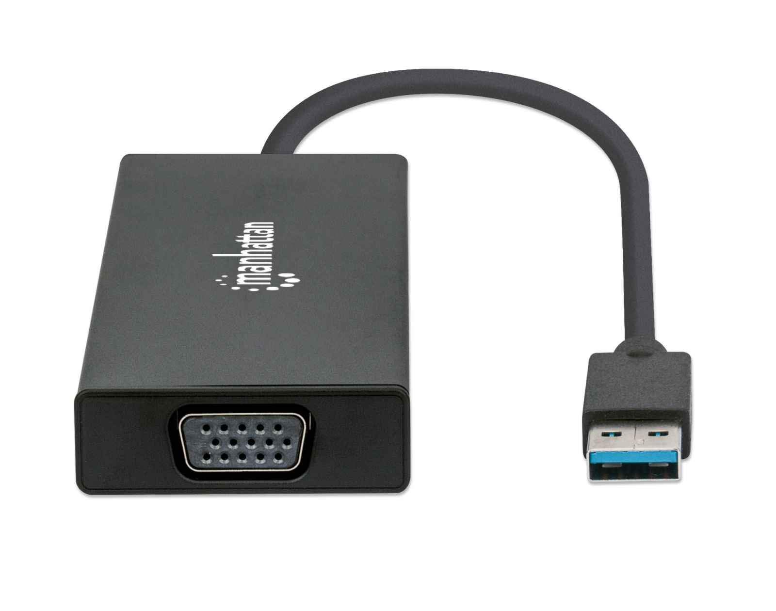 Manhattan USB-A Dock/Hub, Ports (x5): Ethernet, HDMI, USB-A (x2) and VGA, Micro-USB Power Input Port (Optional, only When add Power Needed. Not Required for Dual Monitor use. Cable not Included)