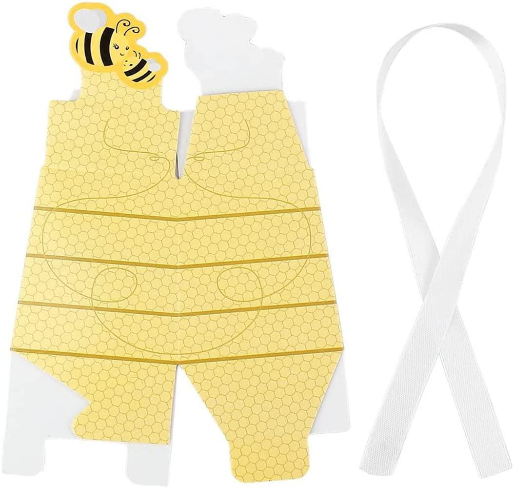 30pcs DIY Paper Favor Boxes Small Candy Treat Boxes for Wedding Bridal Baby Shower Birthday Party Decorations (Yellow Bee Style)