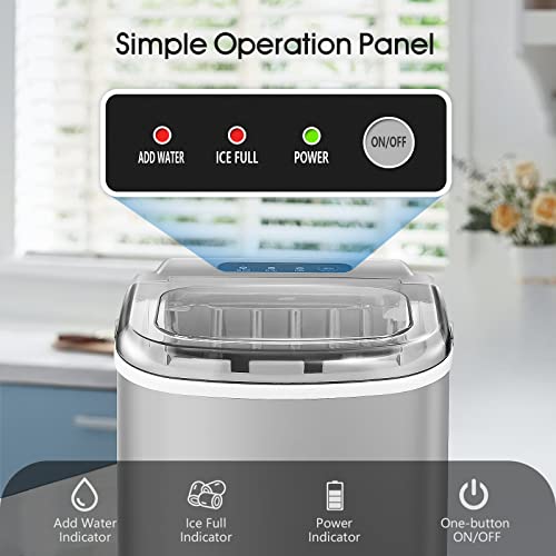 AGLUCKY Ice Makers Countertop,Portable Ice Maker Machine with Handle,Self-Cleaning Ice Maker, 26Lbs/24H, 9 Ice Cubes Ready in 8 Mins, for Home/Office/Kitchen(Grey)