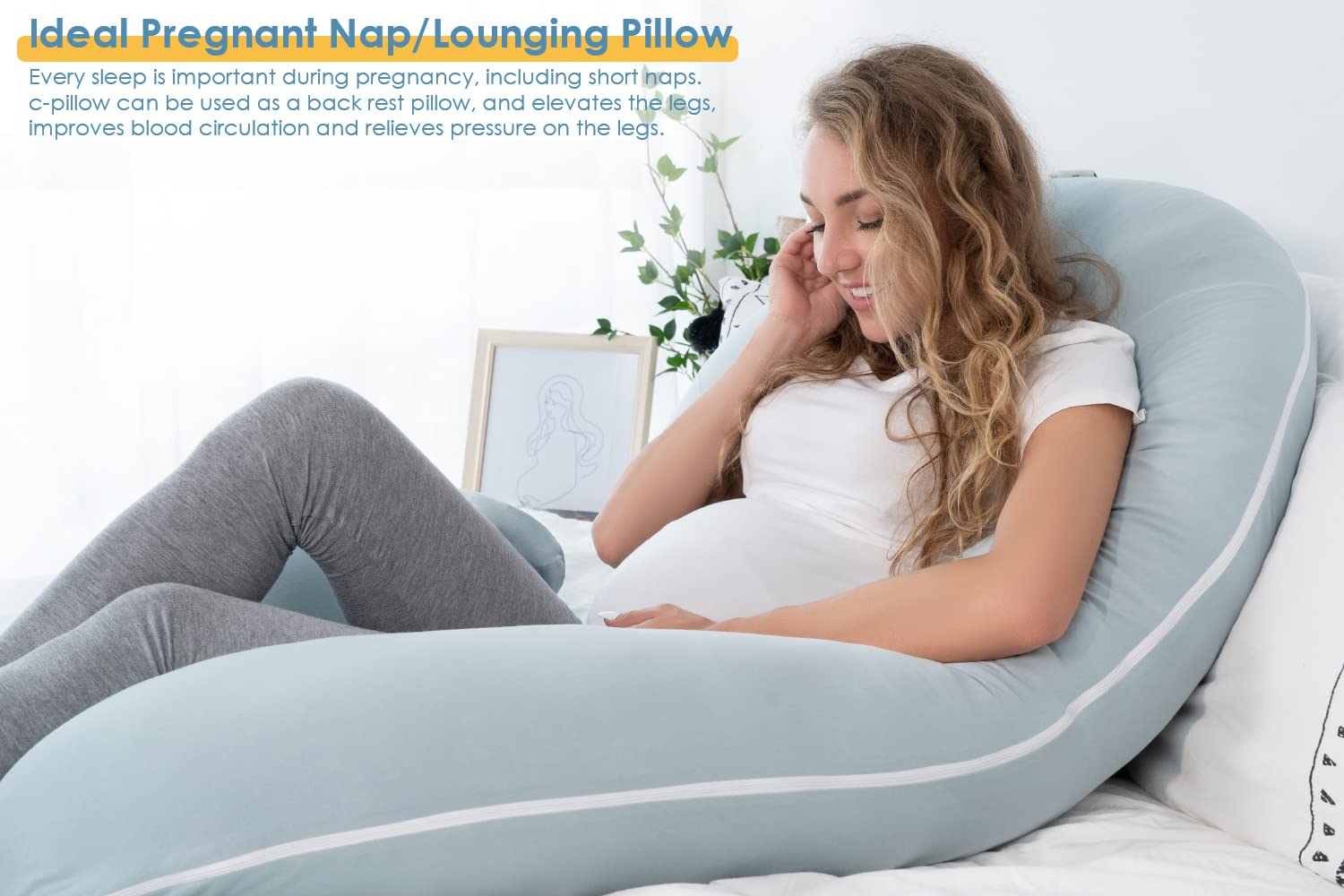 INSEN Pregnancy Pillow,Maternity Body Pillow with Velvet Cover,C Shaped Body Pillow for Sleeping (Green Jersey)