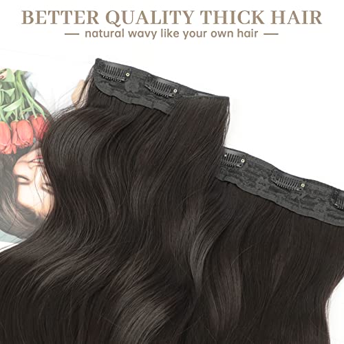 Sué Exquisite Dark Brown Hair Extensions Clip in Long Synthetic Hair Extensions 20 inches Thick Hairpieces for Women
