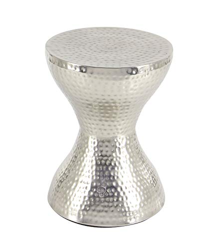 Deco 79 Metal Hammered Accent Table with Hourglass Shape, 14" x 14" x 18", Silver