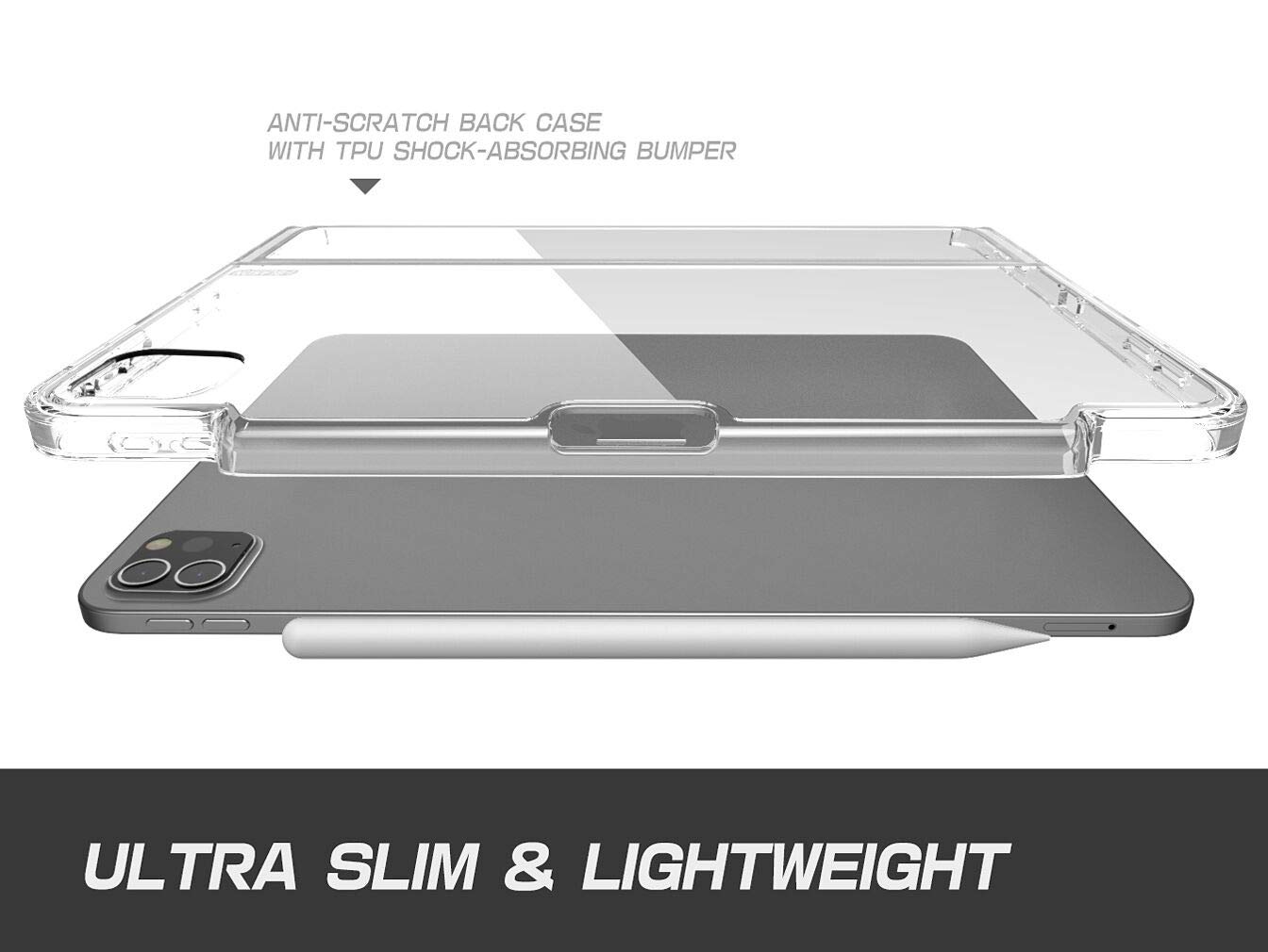 i-Blason Halo Series Case for New iPad Pro 11 Inch (2020/2018 Release), [ONLY for use with Smart Keyboard Folio; Compatible with Official Smart Folio] Clear Protective Case with Pencil Holder, Clear