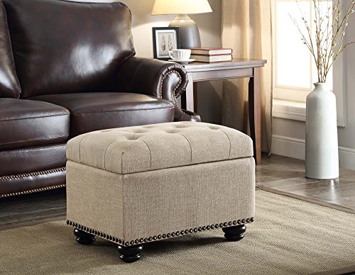 Convenience Concepts Designs4Comfort 5th Avenue Storage Ottoman 24" - Contemporary Foot Stool and Seat with Hinged Lid for Living Room, Dining Room, Office, Tan
