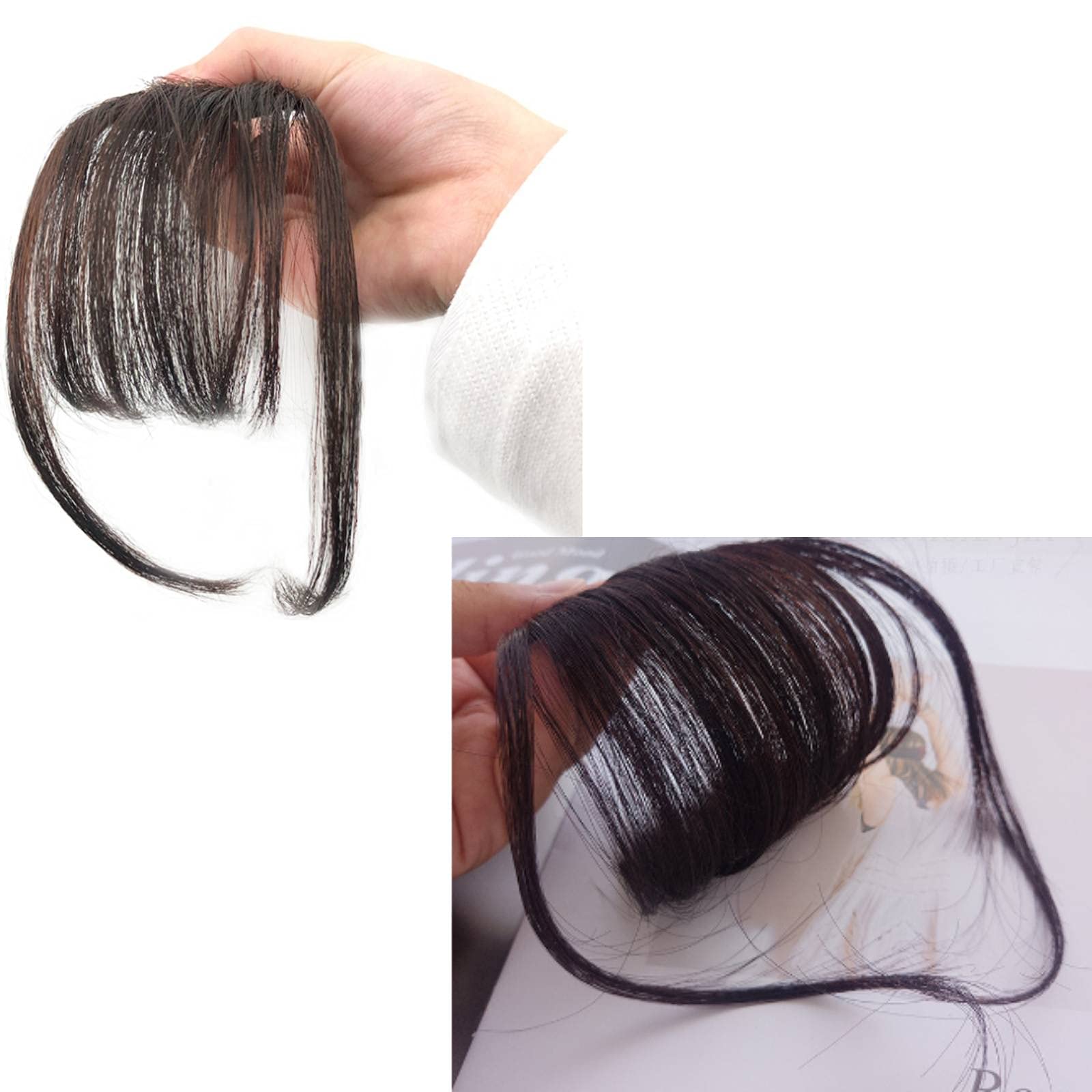 WILLBOND Bangs Halloween Hair Clip in Bangs 100% human hair Curved Wispy Bangs with Temples Hairpieces for Women Clip on Air Bangs Hair Extension for Daily Wear(Deep Brown)