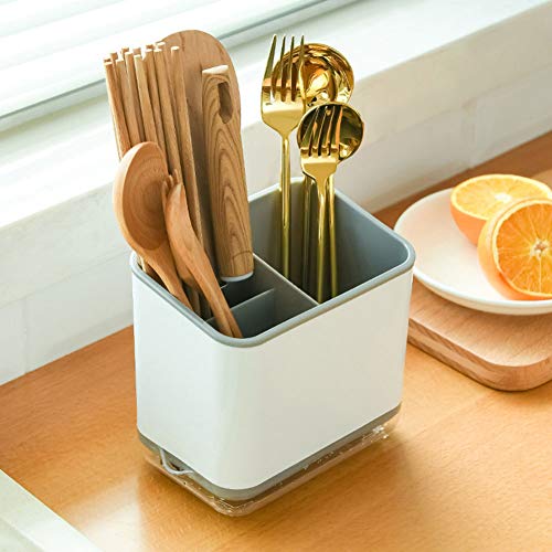 Acykroyee Utensil Holder Cutlery Drainer Sink Caddy (Gray/White)