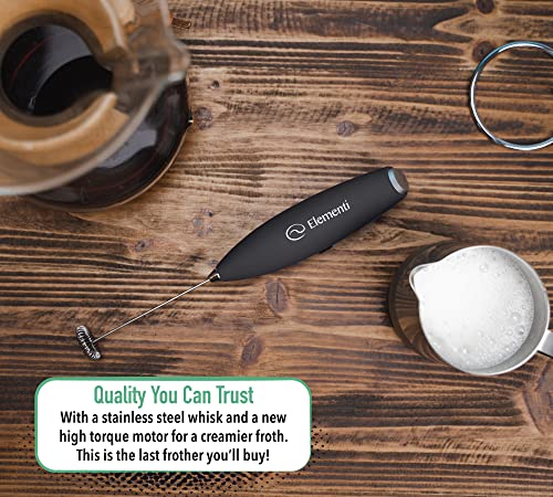Elementi Milk Frother Wand - Electric Handheld Matcha Whisk (Black) - Coffee Hand Frother & Frappe Maker - Coffee Mixer - Electric Coffee Drink Stirrer - Handheld Frother Blender Stick & Mini Mixer