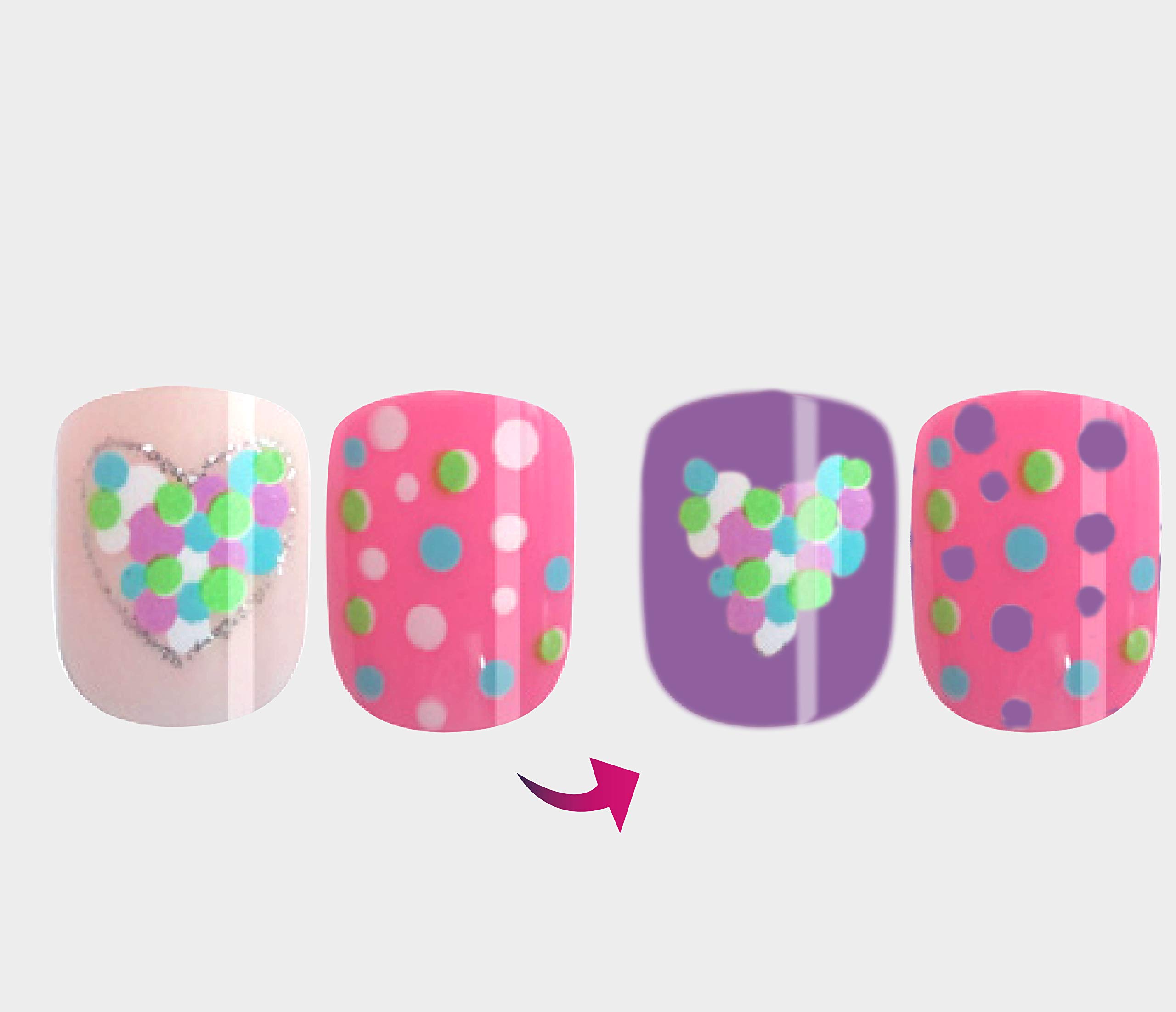 Vivace 4Pack 48Tips Color Changing Under Sun Fake Nails, Artificial Preglued Junior Sticker Nails 11461 etc (Sun 1)