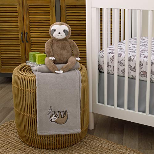 Little Love by NoJo Sloth Let's Hang Out Grey and White Super Soft Plush Baby Blanket with Applique, 30x40 Inch (Pack of 1)