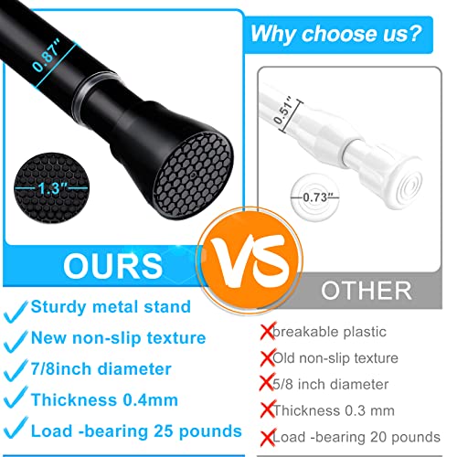 Black Spring Tension Curtain Rod 28-52 Inches, 7/8" Diameter Adjustable Shower Curtain Rod No Drill, Anti-slip Heavy Duty Spring Curtain Rod for Windows Bathroom Kitchen Closet Doorway
