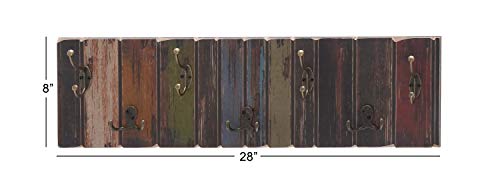 Deco 79 Wood 14 Hangers Wall Hook, 28" x 3" x 8", Multi Colored