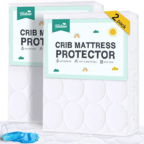 Crib Mattress Protector 2 Pack Pad Waterproof, Quilted Crib Mattress Cover Sheets Fitted, Absorbent & Noiseless Toddler Mattress Protector Fit Baby Toddler Bed Mattress Pad (Standard Size 52” x 28”)