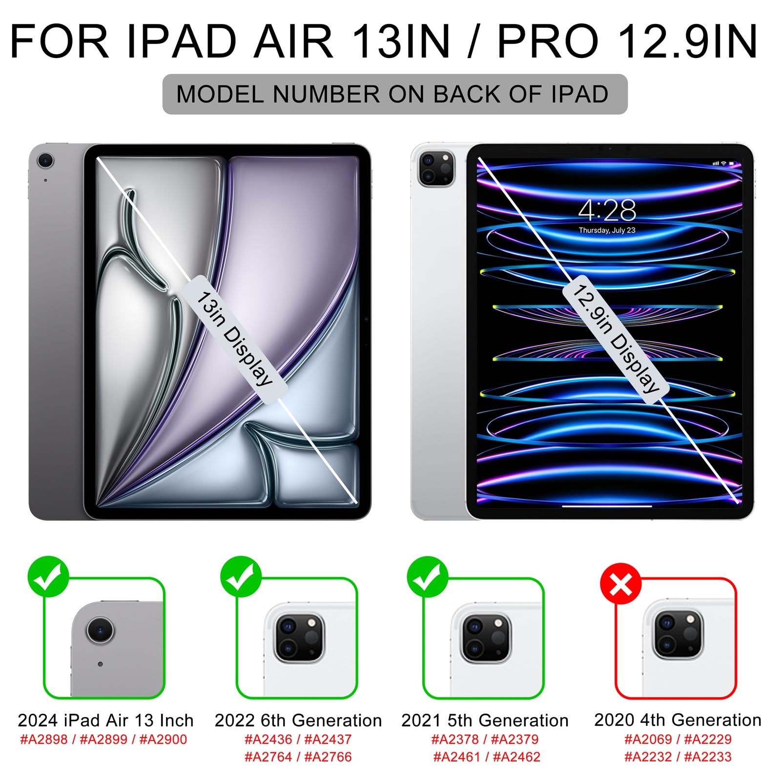 Soke for iPad Air 13 Inch Case (M2) 2024,iPad Pro 12.9 Case 2022 2021(6th 5th Generation) - [Slim Trifold Stand + Auto Wake/Sleep],Protective Hard PC Back Cover for iPad Air 13 inch (Navy)