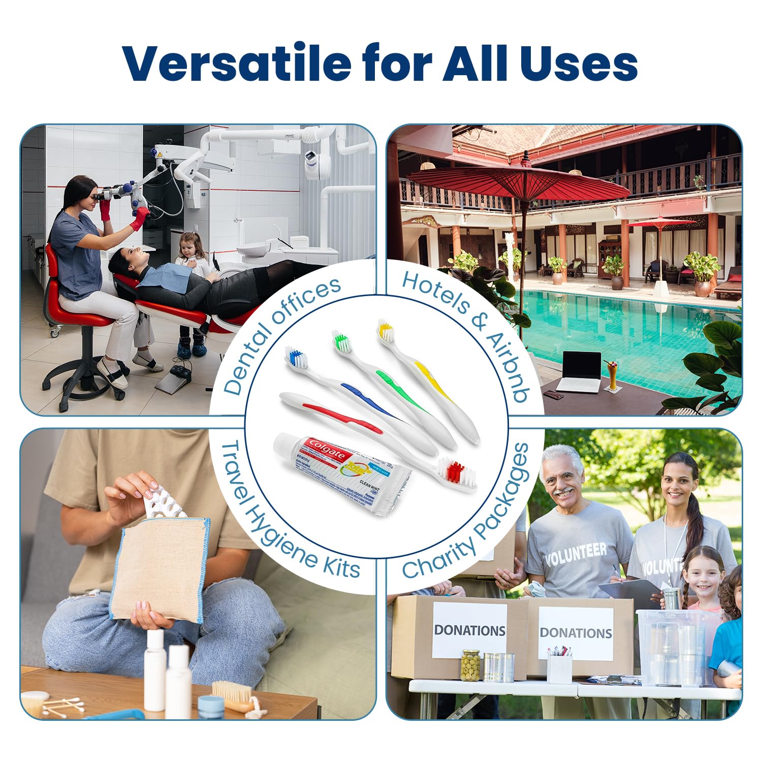 Variety Savings 200 Toothbrushes Bulk Wholesale Quantity Standard Size, Dental Care Toiletries, Medium Soft Bristles, Individually Wrapped, Homeless Care, Disposable Use, Hotels, Travel