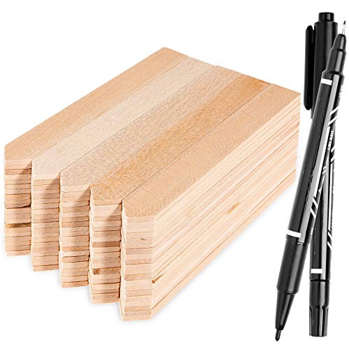 Whaline 100Pcs Wooden Plant Labels Pointed Wooden Garden Markers Waterproof Eco-Friendly Plant Sign Tags Decorative Garden Tags for Seed Potted Herbs Flowers Vegetables with 2 Marker Pen (15 x 2 cm)