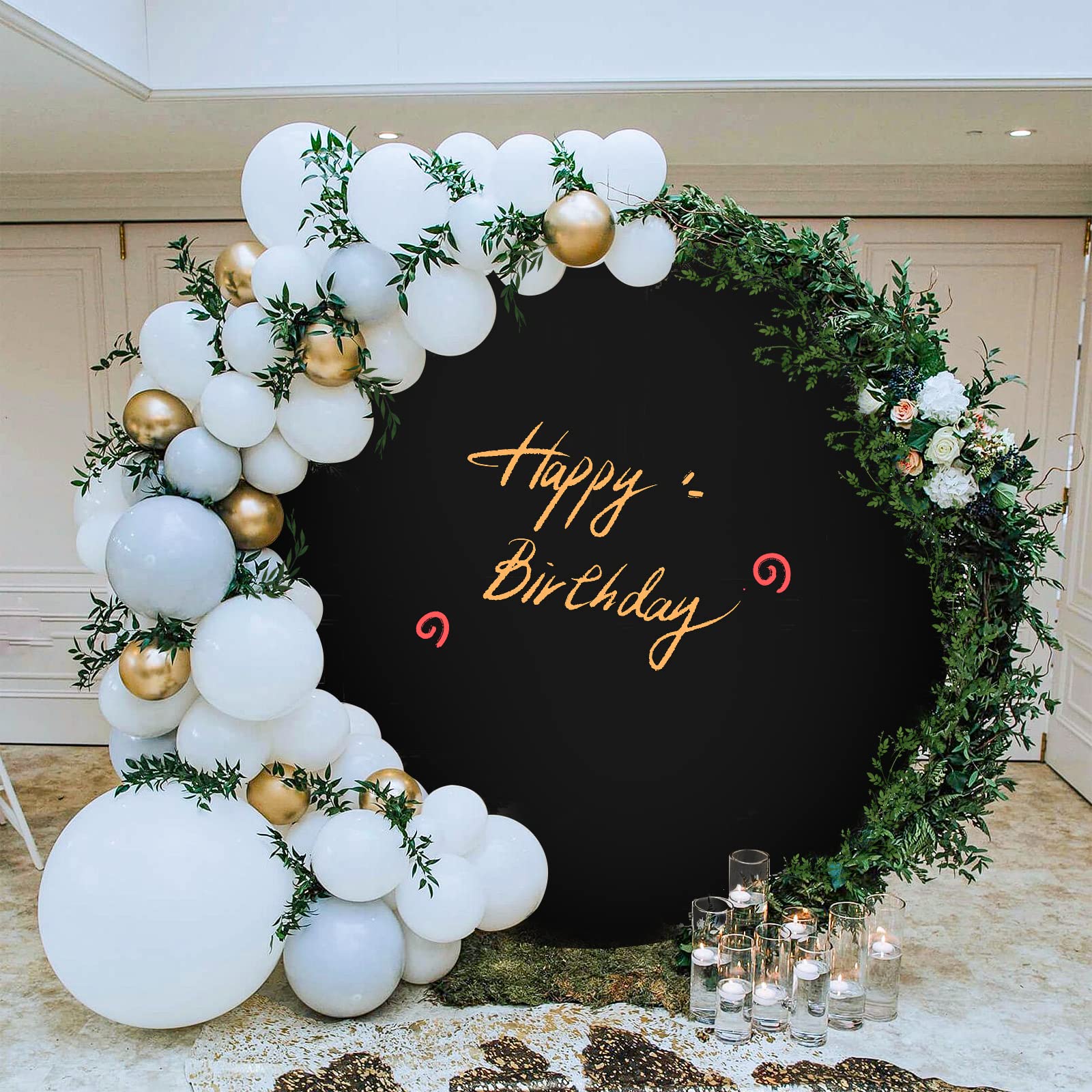 6.5ft Black Round Backdrop Cover Suitable for 6.5ft 6.56ft 6.6ft Circle Stand, Pure Black Spandex Wrinkle Free Birthday Party Wedding Photography Circle Backdrop Cover Arch Background