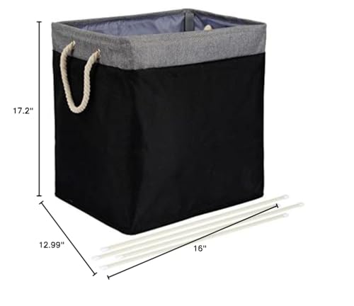 Amazon Basics Foldable Fabric Rectangular Laundry Hamper with Detachable Brackets, Large, Black