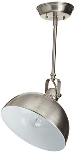 CANARM IPL222B01BN Polo 1 Light 9" Rod Pendant, Brushed Nickel with Painted White Interior, Silver