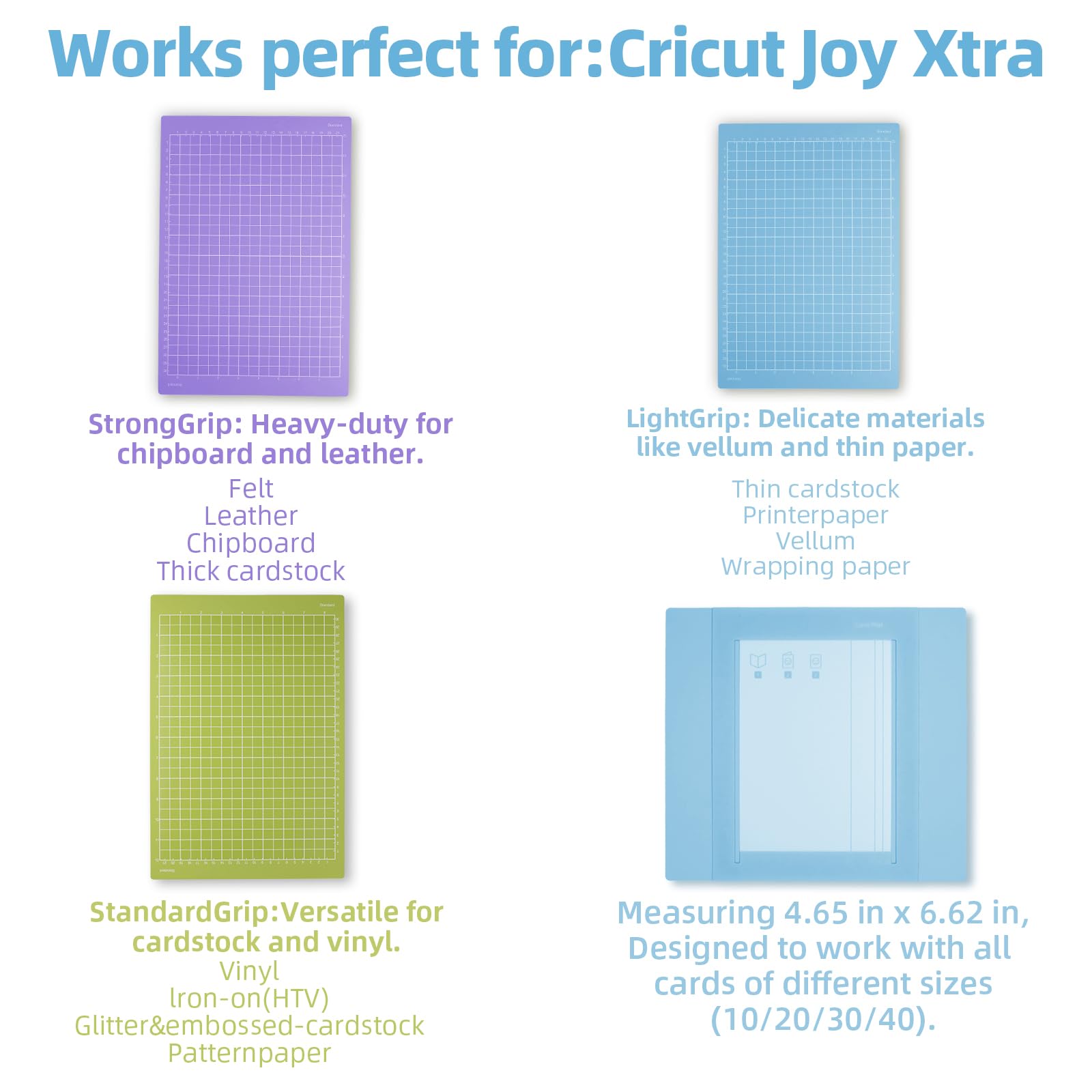 Srunffe Cutting Mats Set for Cricut Joy Xtra, 4 Pack 8.5" x 12" (StandardGrip, StrongGrip, LightGrip) and Card mat 4.75" x 6.65", Adhesive Cutting Mats/Card mat Accessories for Cricut Joy Xtra