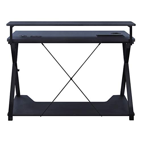 OSP Home Furnishings Checkpoint Ghost Battlestation Gaming Desk with RGB LED Lights, Black