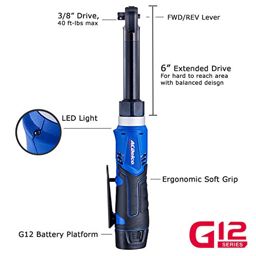 ACDelco ARW1218-3T G12 Series 12V Li-ion Cordless 3/8” 40 ft-lbs. Extended Ratchet Wrench – Bare Tool Only