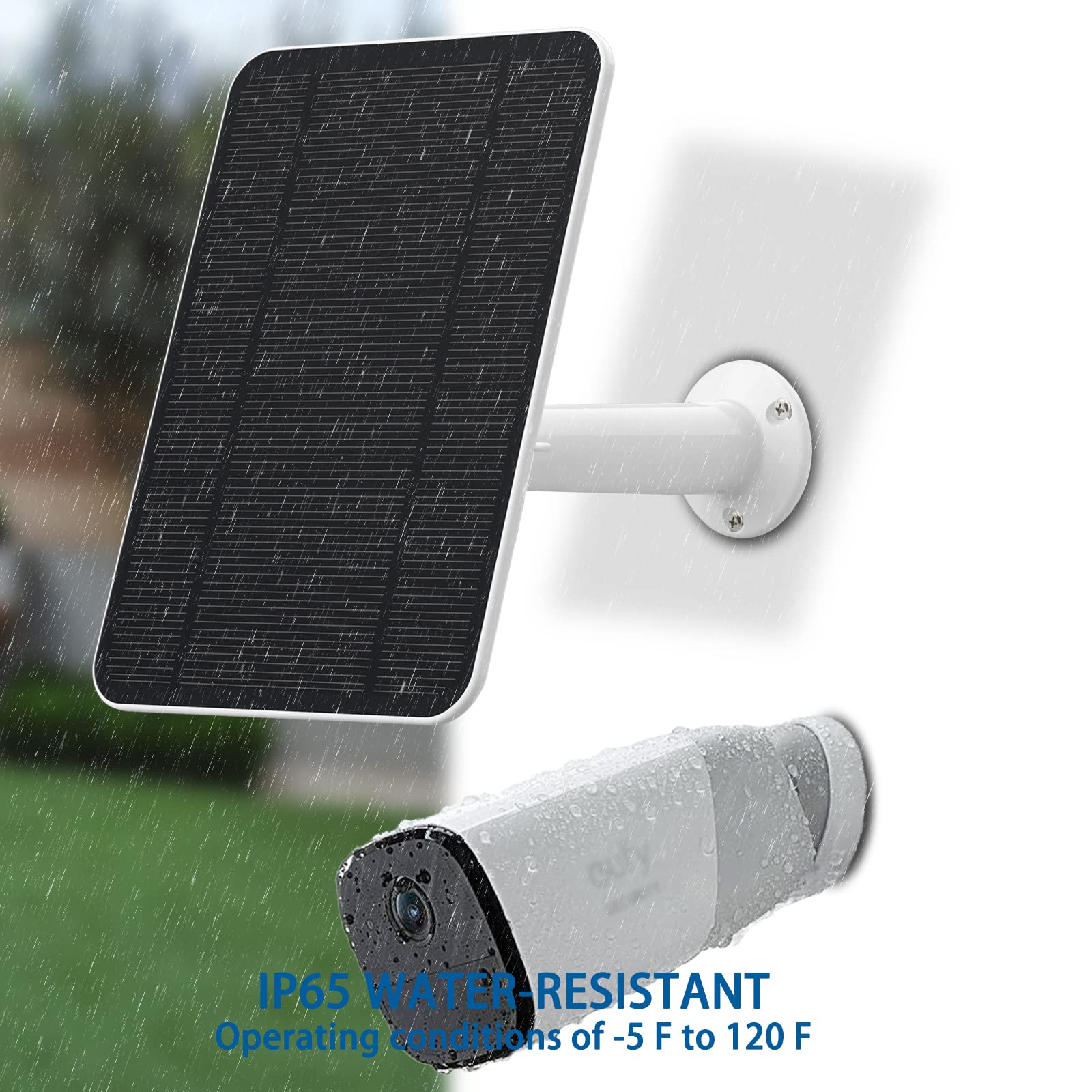 4W 5V Solar Panel Compatible with Eufycam, Includes Secure Wall Mount, IP65 Weatherproof,13.1ft Power Cable(2Pack