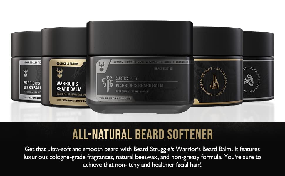 The Beard Struggle Warrior’s Beard Balm - Silver Collection, Viking Storm - Non-Greasy Low-Hold Formula, Luxurious Cologne-Grade Fragrances 100% Natural Ingredients - 50g / 1.76 US. oz.