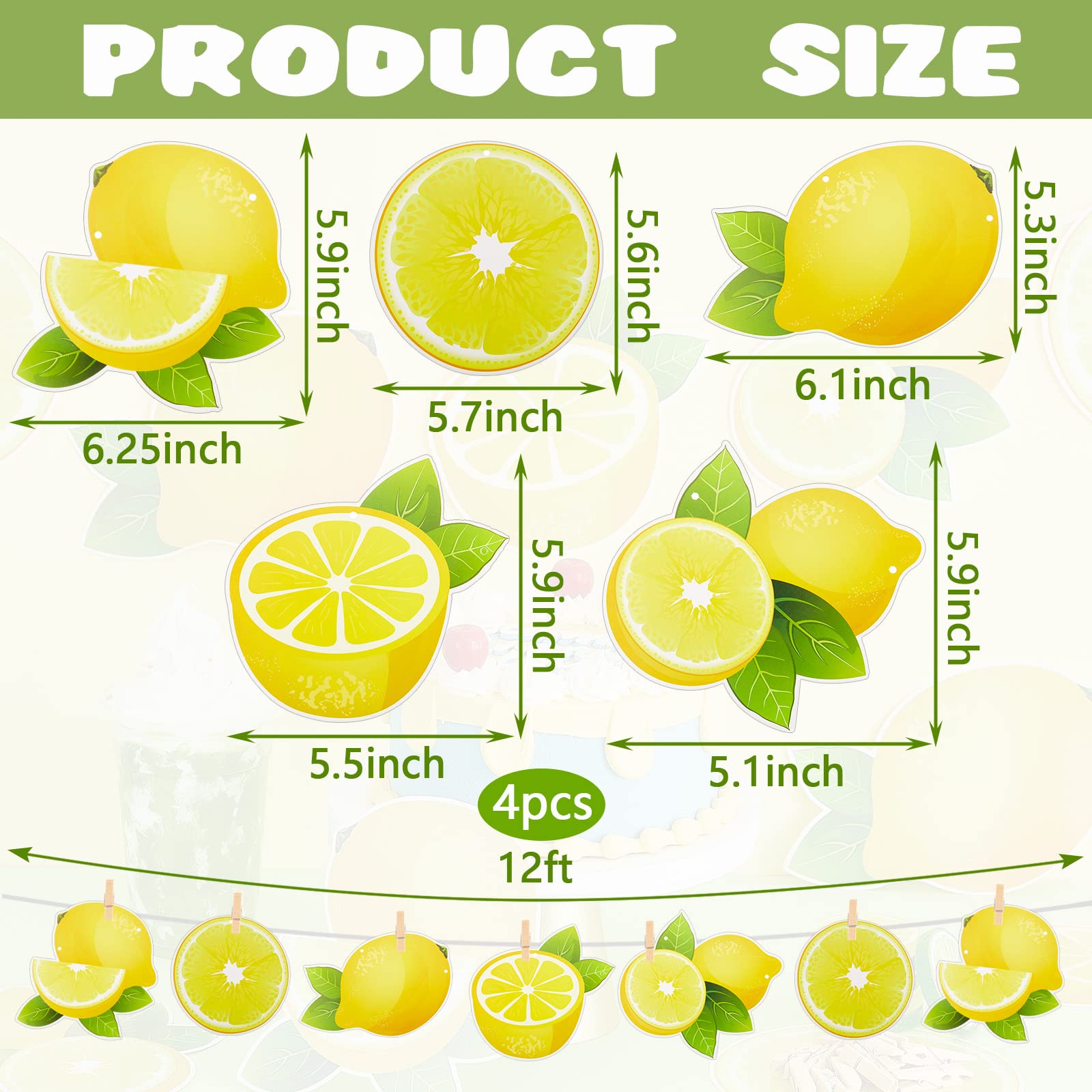 4 Pcs Lemon Banner Citrus Lemonade Party Sign Lemon Party Decorations Yellow Lime Birthday Decorations for Boy Girl Baby Kids DIY First Bday Bridal Kitchen Shower Theme Decor