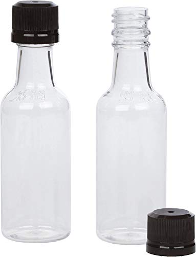 Mini Liquor Bottles 50ml Mini Empty Plastic Alcohol Shot Bottles (Case of 25, Black Cap)