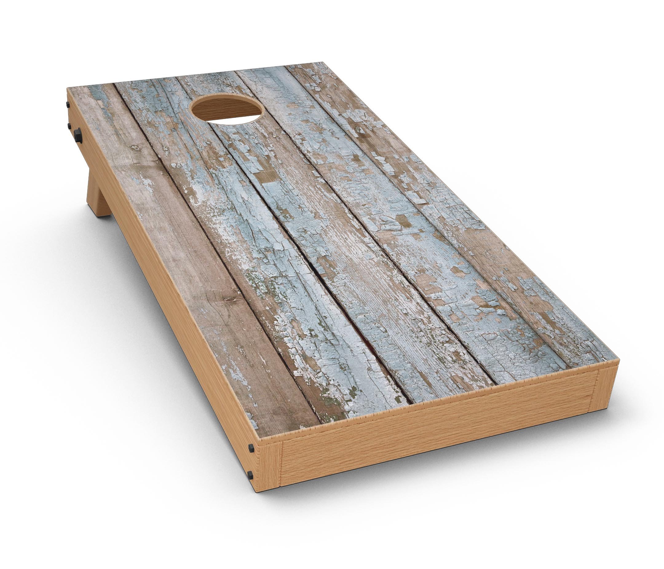 Design Skinz Wood Skin Set for Cornhole (Skin Only) - Wood Planks with Peeled Blue Paint