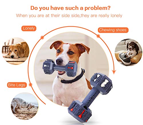 NEOROD Durable Dog Chew Toys for Aggressive Chewer. Indestructible Interactive Dental Toys for Training and Cleaning Teeth. Natural Rubber Bacon Flavored Dumbbell Dispensing Toy for Large Medium Dogs
