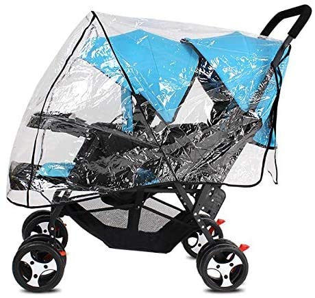 Universal Stroller Raincovers for Twins Baby Stroller Pushchair Waterproof Buggy Pram Raincoat Wind Dust Rain Covers PVC Double Carrycots Weather Shield Protector (Tandem Twin Buggy Rain Cover)