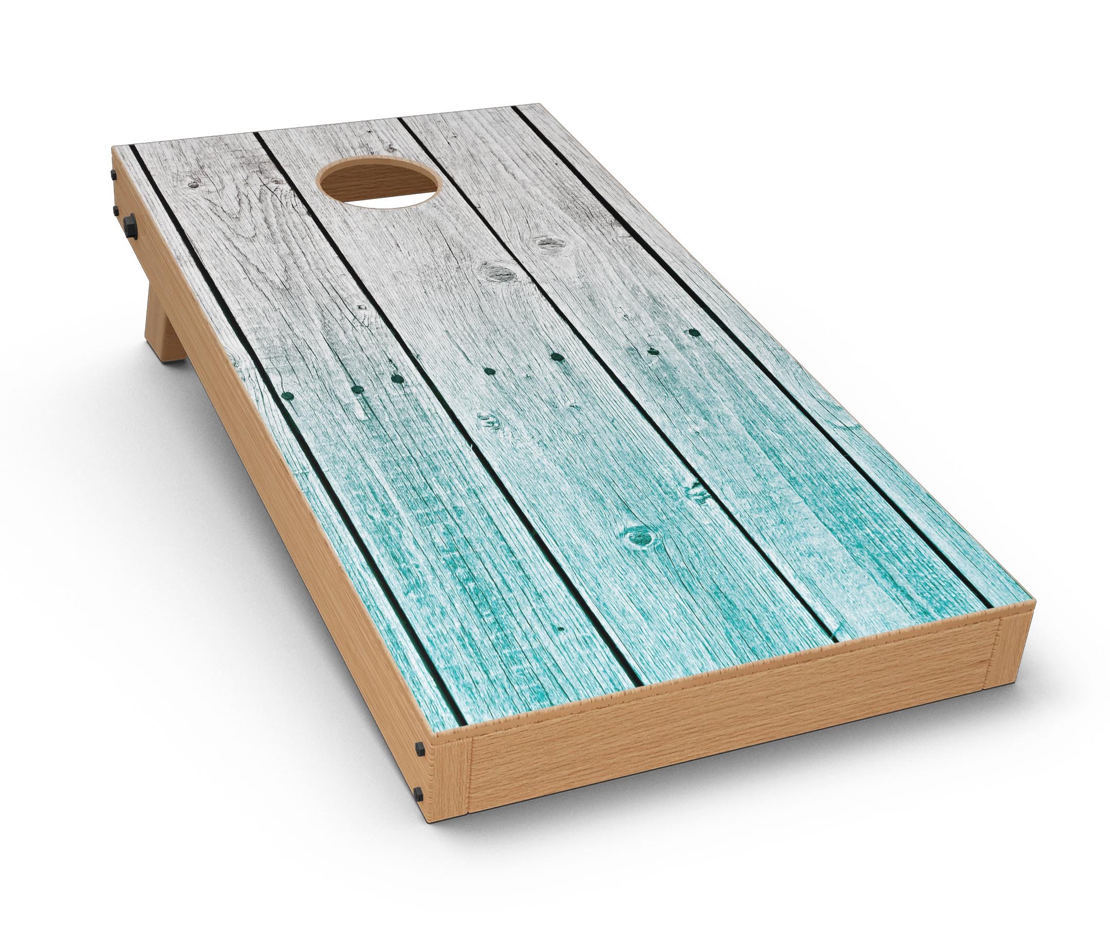 Design Skinz Wood Skin Set for Cornhole (Skin Only) - Trendy Teal to White Aged Wood Planks