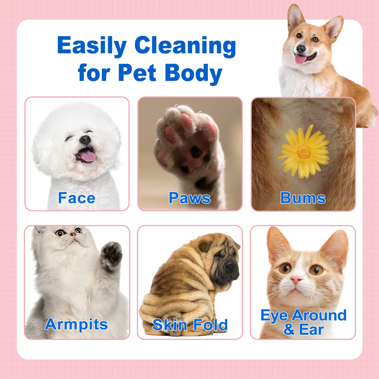 DR.EASY Super Caring Pet Wipes 100ct for Dogs and Cats, Cleans Ears, Face, Butt, Body and Eye Area β Convenient, Ideal for Home or Travel