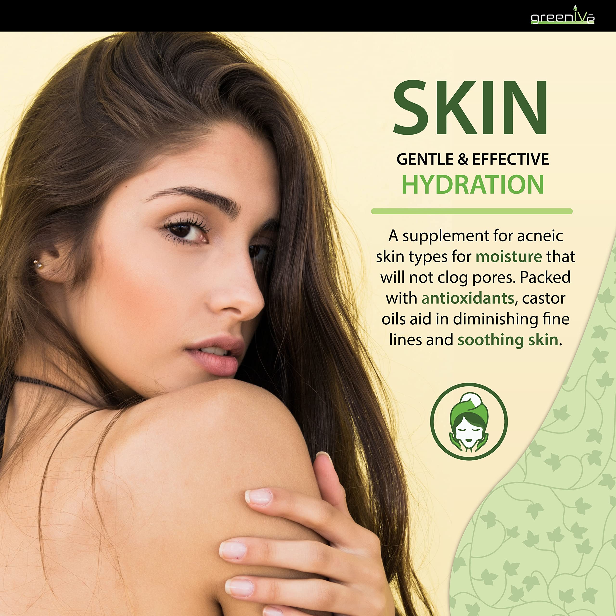 GreenIVe Castor Oil Organically Grown 100% Pure 32oz Bottle Cold Pressed, Hexane Free, Eyelash and Eyebrow Growth Serum, Skin Moisturizer Detox and Wraps