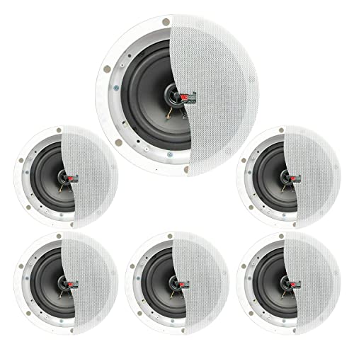 5 CORE 6.5” Inch Outdoor Indoor in Ceiling Speaker, Flush Mount in Wall Universal Speakers Waterproof for Paging Restaurant, Placement, Covered Porches CL 6.5-12 2W 6PCS