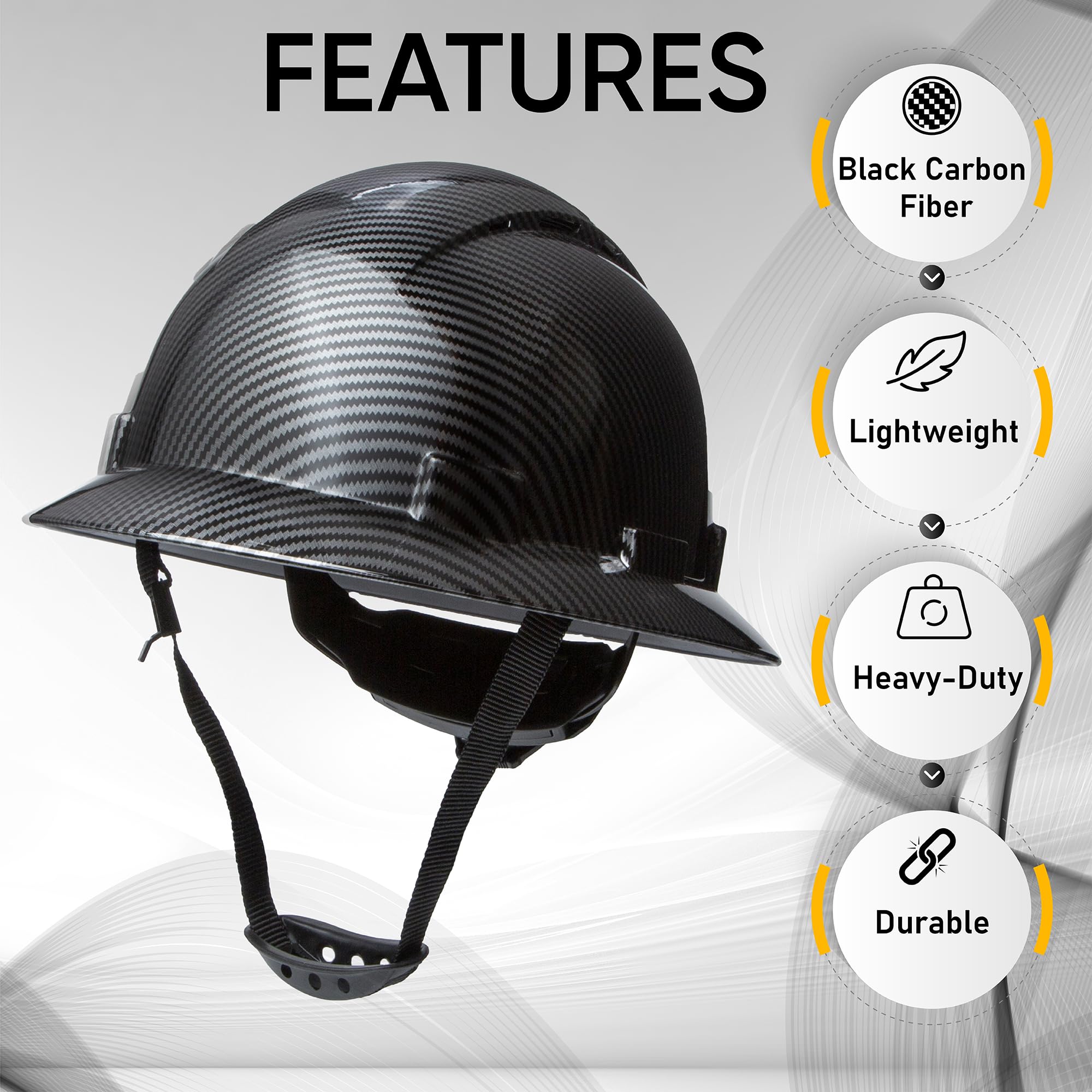 Hard Hat Construction OSHA Approved Vented Full Brim Safety Helmet Black Design Hard Hats, Cascos De Construccion Work Hardhat, 6 Point Ratcheting System | Meets ANSI Z89.1