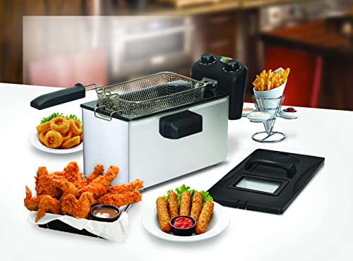 Elite Gourmet EDF-3500# Electric Immersion Deep Fryer. Removable Basket, Timer Control Adjustable Temperature, Lid with Viewing Window and Odor Free Filter