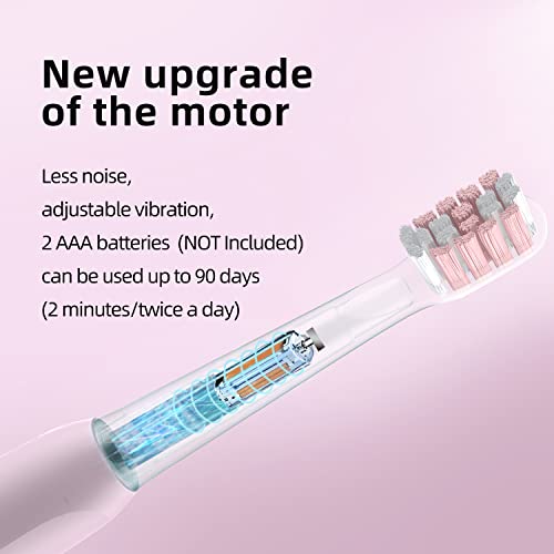 XFU Sonic Toothbrushes for Adults and Kids, 3 Brush Heads, with 5 Modes and IPX7 Waterproof, Battery Electric Toothbrush Build in 2 Mins Timer 40,000 VPM XF-11 Pink
