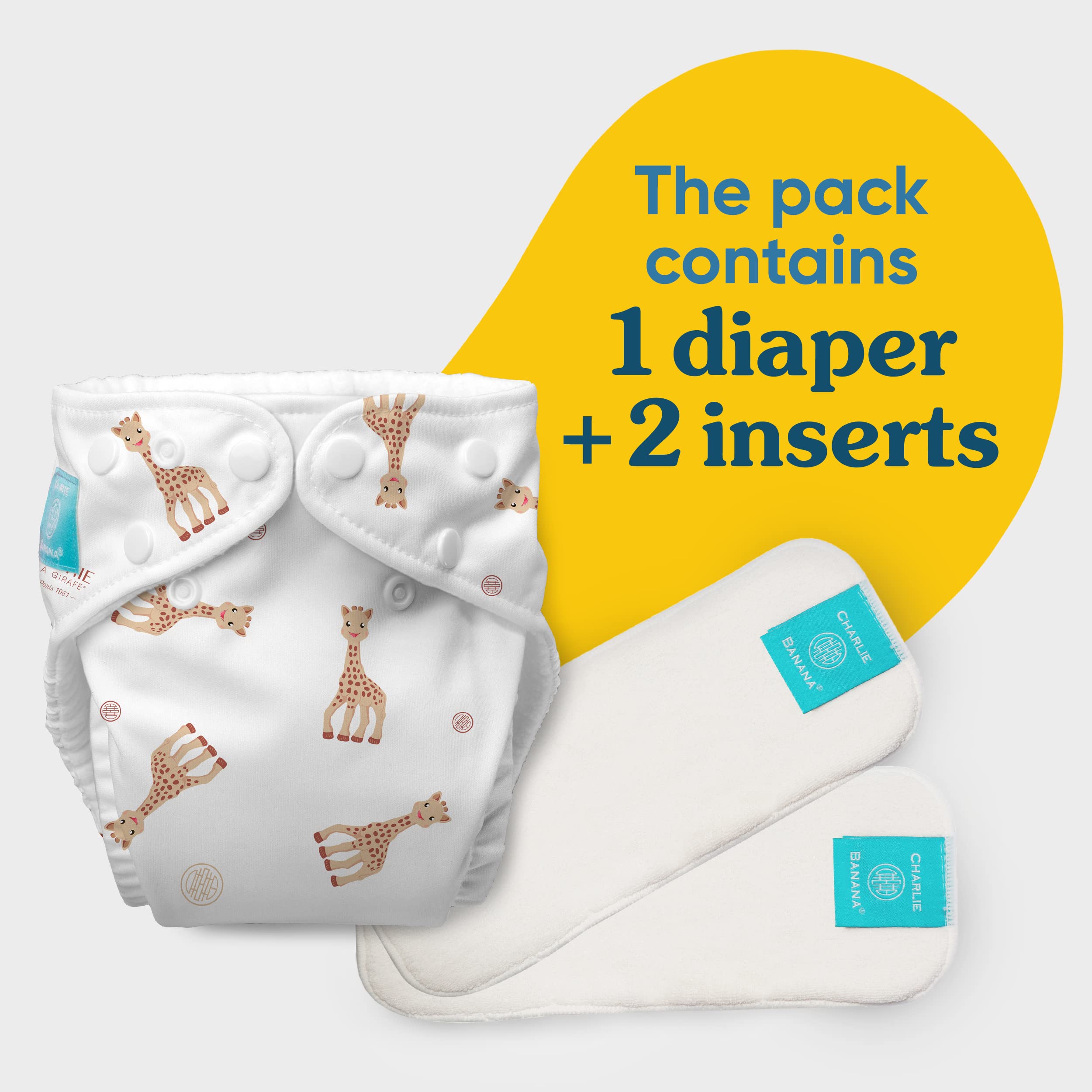 Premium Cloth Diaper System, Reusable and Washable, 1 Diaper and 2 Inserts, Sophie Classic, One Size