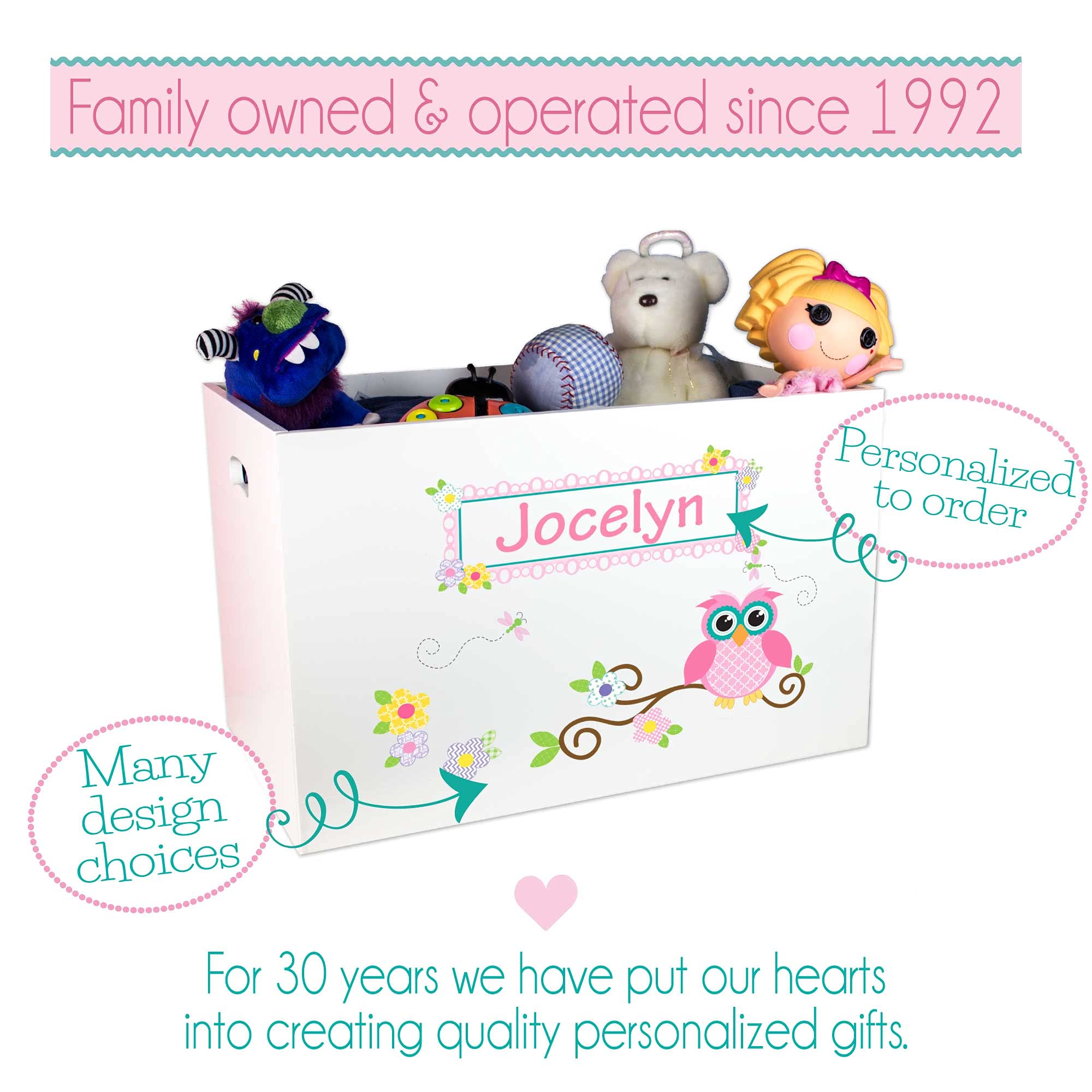 My Bambino Personalized Girls with name only White Open Toy Box